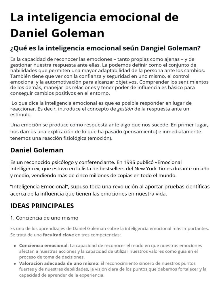 La Inteligencia Emocional de Daniel Goleman | Descargar gratis PDF ...
