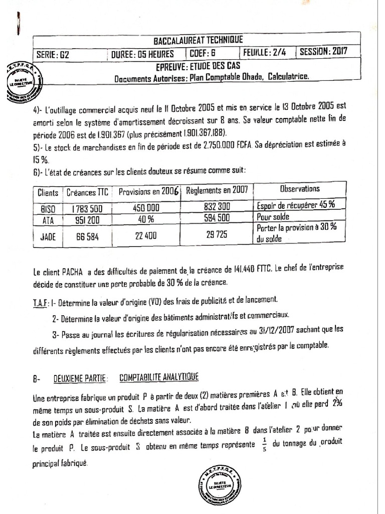 Bac G2 2017 Etude Des Cas | PDF