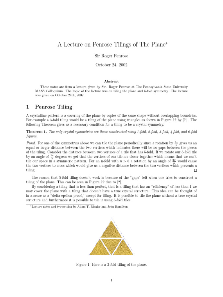 Penrose R. - A Lecture On 5-Fold Symmetry | PDF | Symmetry | Euclidean ...
