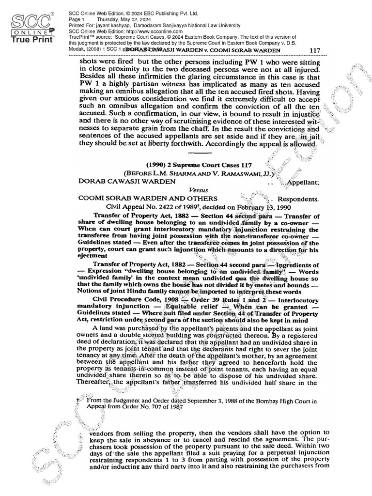 Dorab Cawasji Warden v. Coomi Sorab Warden, (1990) 2 SCC 117 | PDF ...