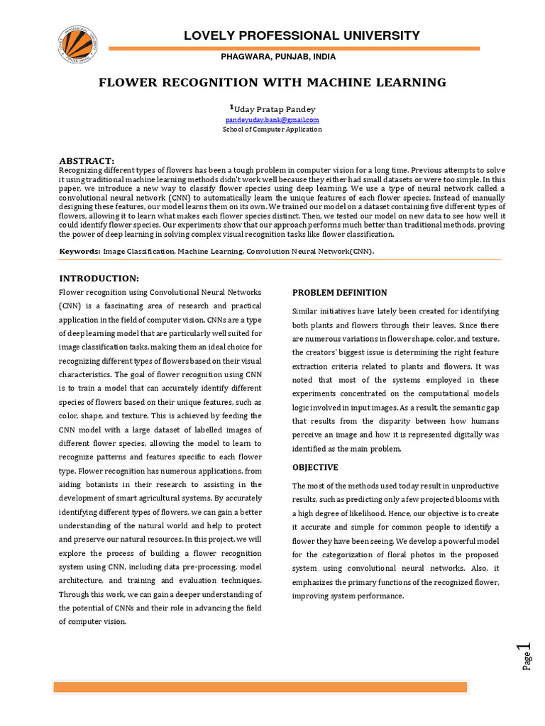 Flower Recognition Using Machine Learning Pdf Computer Vision Artificial Neural Network