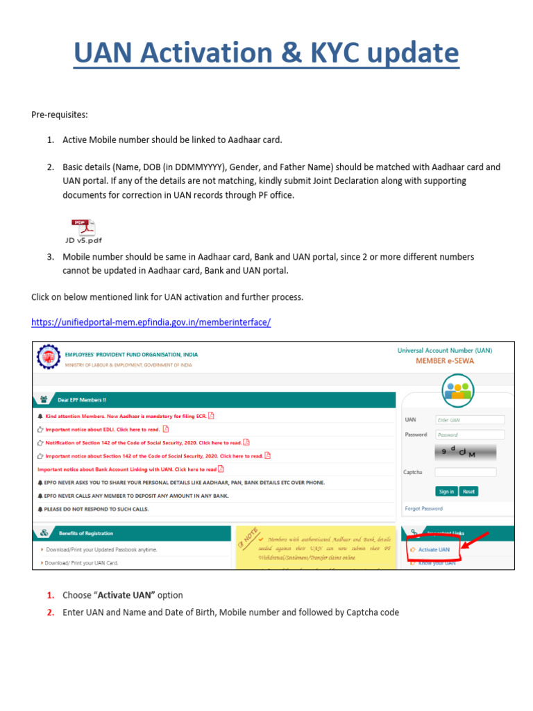 UAN Activation and KYC Update Guide | PDF | Finance & Money Management
