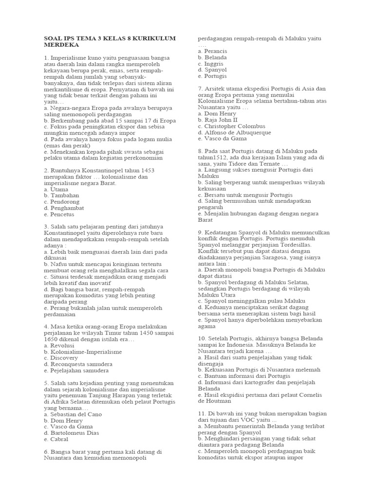 Soal Ips Tema 3 Kelas 8 Kurikulum Merdeka | PDF