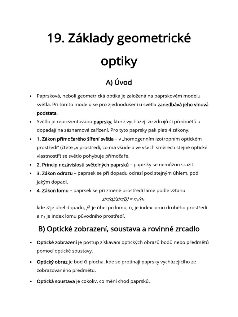 Základy Geometrické Optiky | PDF