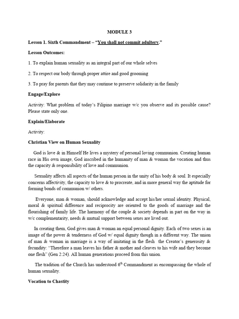 Module 3 3b Commandments 3 | Download Free PDF | Marriage | Chastity