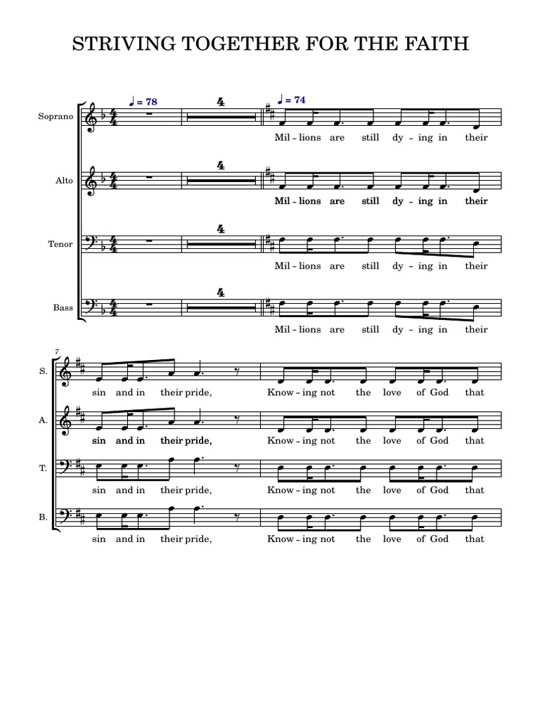 Striving Together For The Faith SATB | PDF | Vocal Music | Elements Of ...