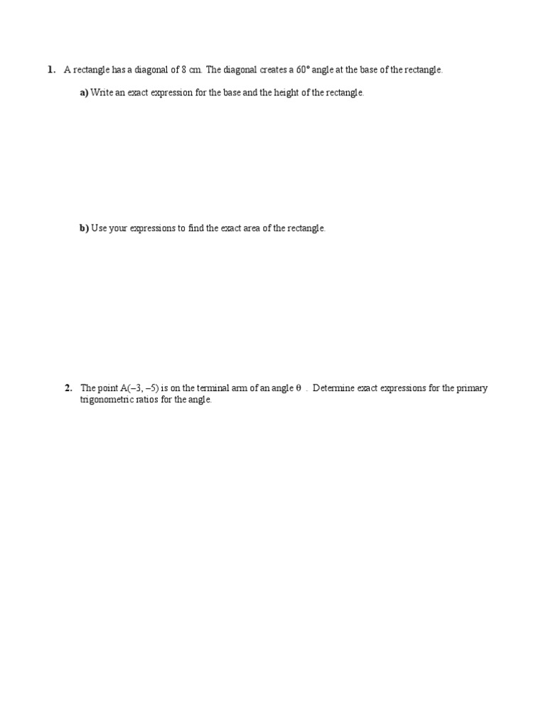 Remedial Test (Just The Answers) | PDF | Triangle | Trigonometric Functions