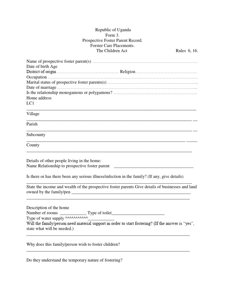 Application To Foster A Child Form 3 | PDF | Foster Care | Kinship And ...