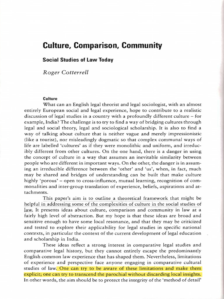 Roger Cotterrell, "Culture, Comparison, Community | PDF | Jurisprudence | Sociology