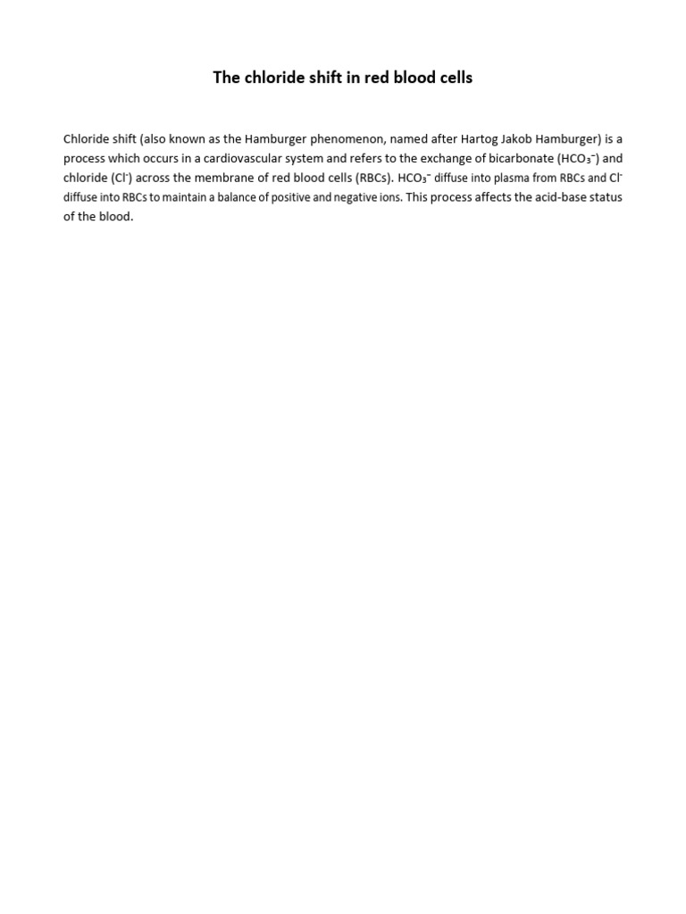 The Chloride Shift in Red Blood Cells | PDF
