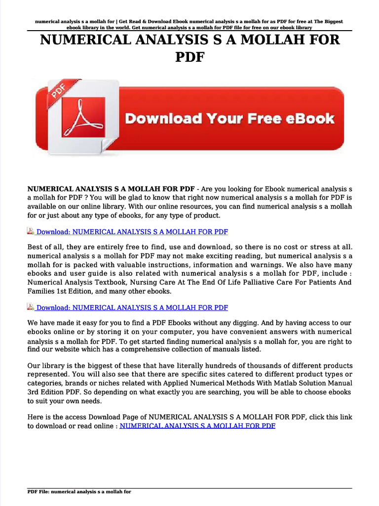 PDF Numerical Analysis S A Mollah For PDF - Compress | PDF