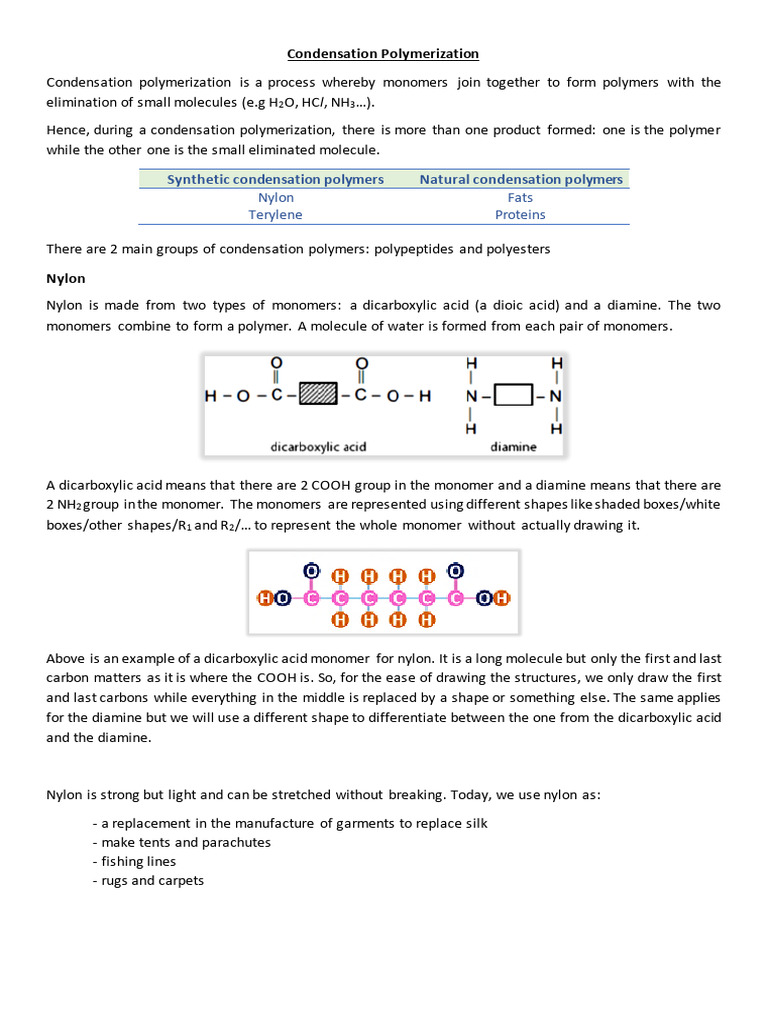 Condensation Polymerization | PDF | Nylon | Polymers