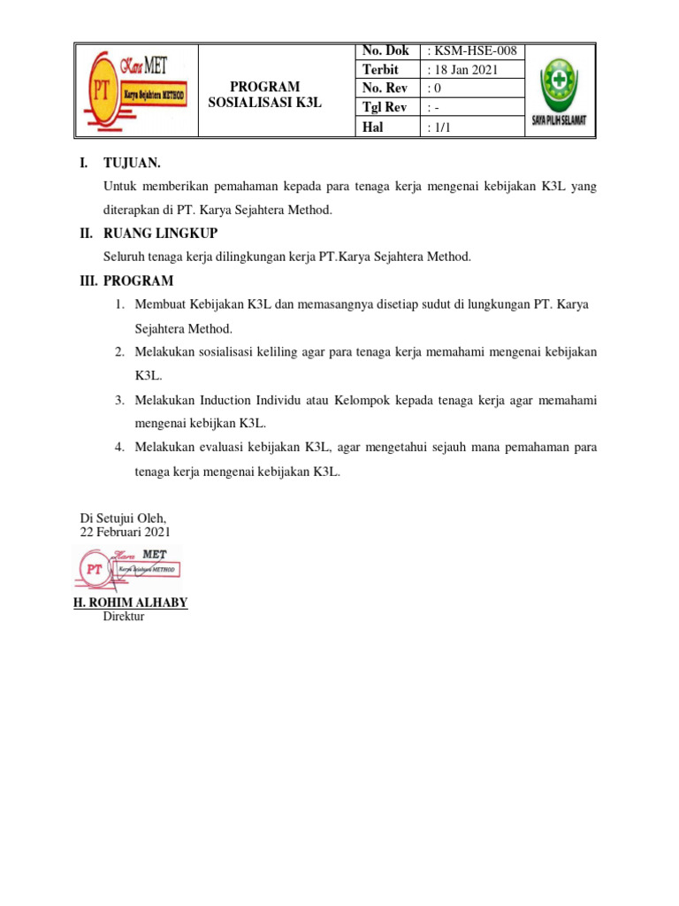 2.2 Program Sosialisasi K3L 2 | PDF