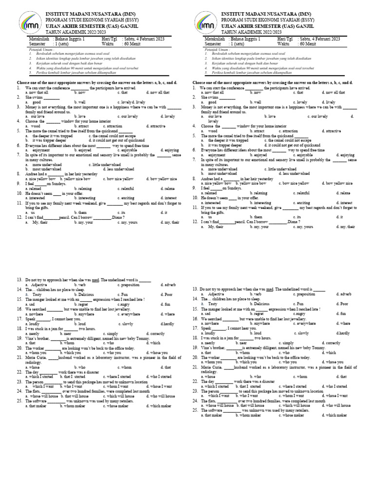 Bahasa Inngris Essy 1 Print | PDF | Adverb | Linguistics