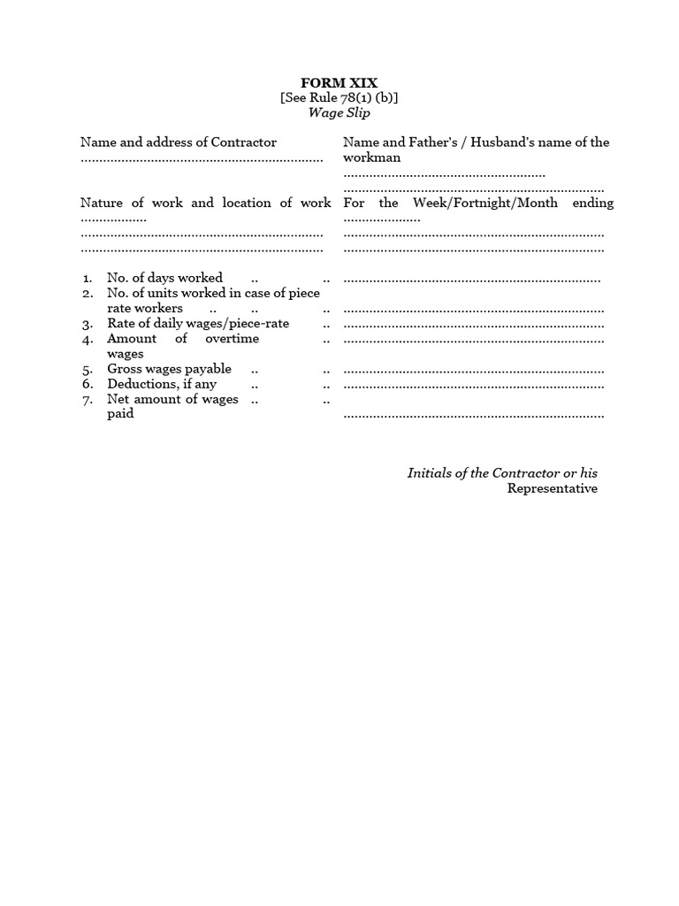 Form XIX - Wage Slip | PDF | Computers