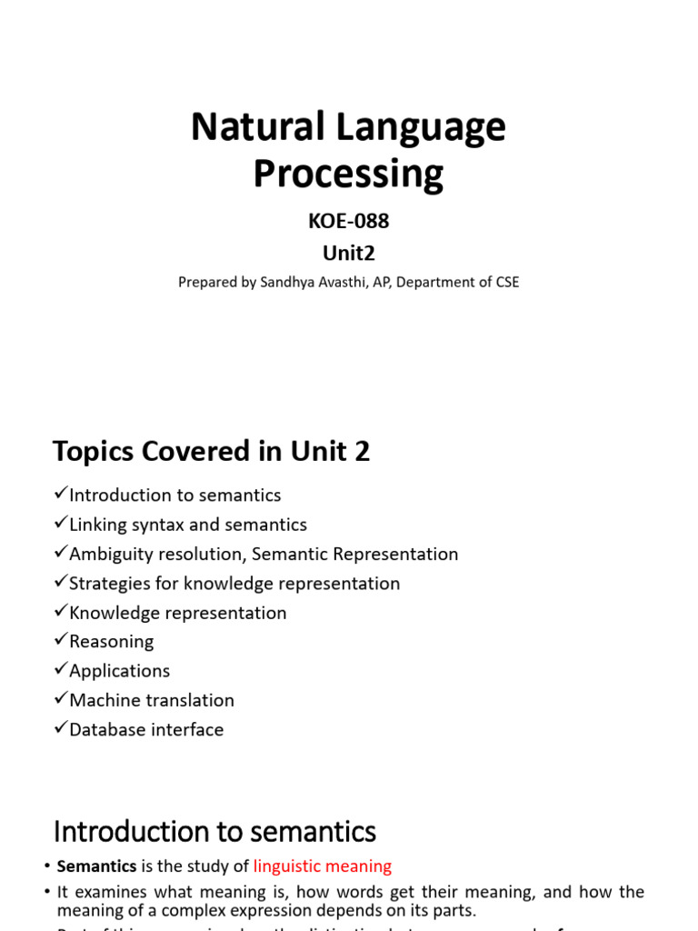 NLP Unit-2 Notes | PDF | Semantics | First Order Logic