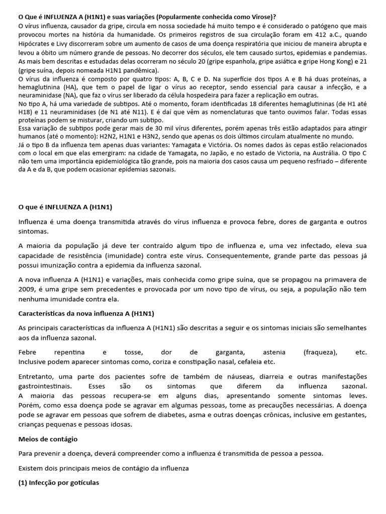 O Que É INFLUENZA A (H1N1) e Suas Variações (Popularmente Conhecida ... O Que É INFLUENZA A (H1N1) e Suas Variações (Popularmente Conhecida ...