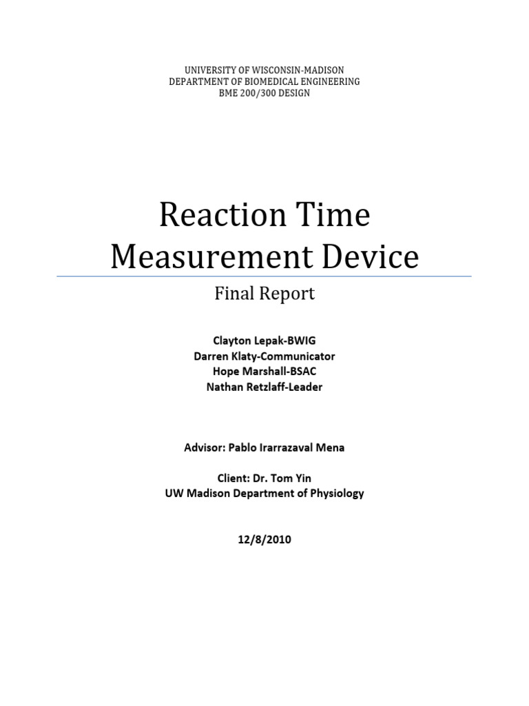 Final BME 300 Report-1 | Download Free PDF | Mental Chronometry | Stimulus (Physiology)