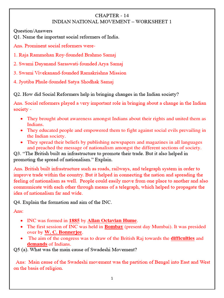 ANSWER KEY - WORKSHEETS (1) | PDF | Mahatma Gandhi | Indian ...
