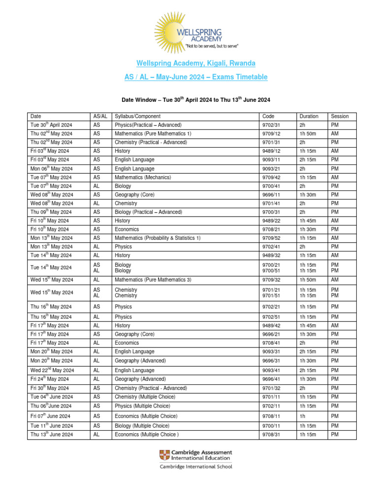 As&AL Timetable June 2024 1 | PDF | Natural Sciences | Science