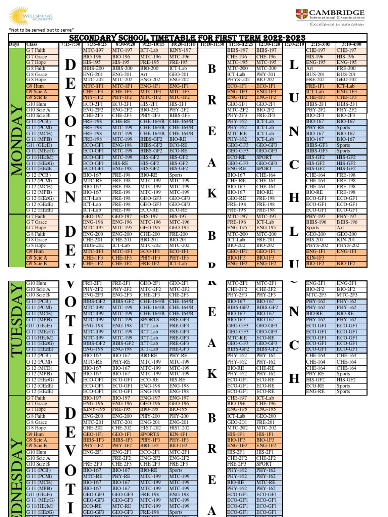 Secondary School Timetable 2022-2023 | PDF