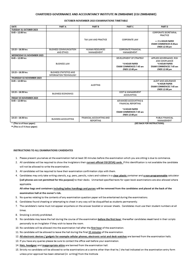 2023 Nov CGI Exam Timetable | PDF | Accounting | Business