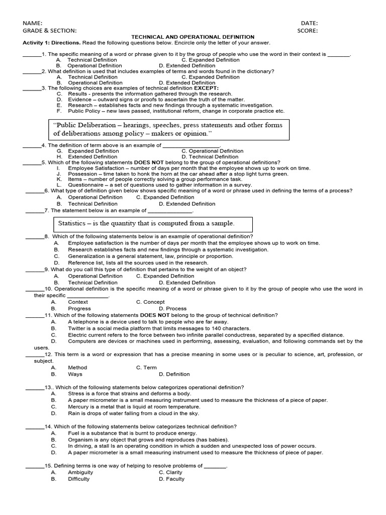 Understanding Technical and Operational Definitions | PDF | Definition ...