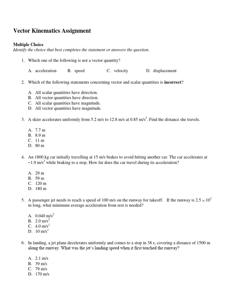 Vector Kinematics Quiz | PDF | Acceleration | Motion (Physics)