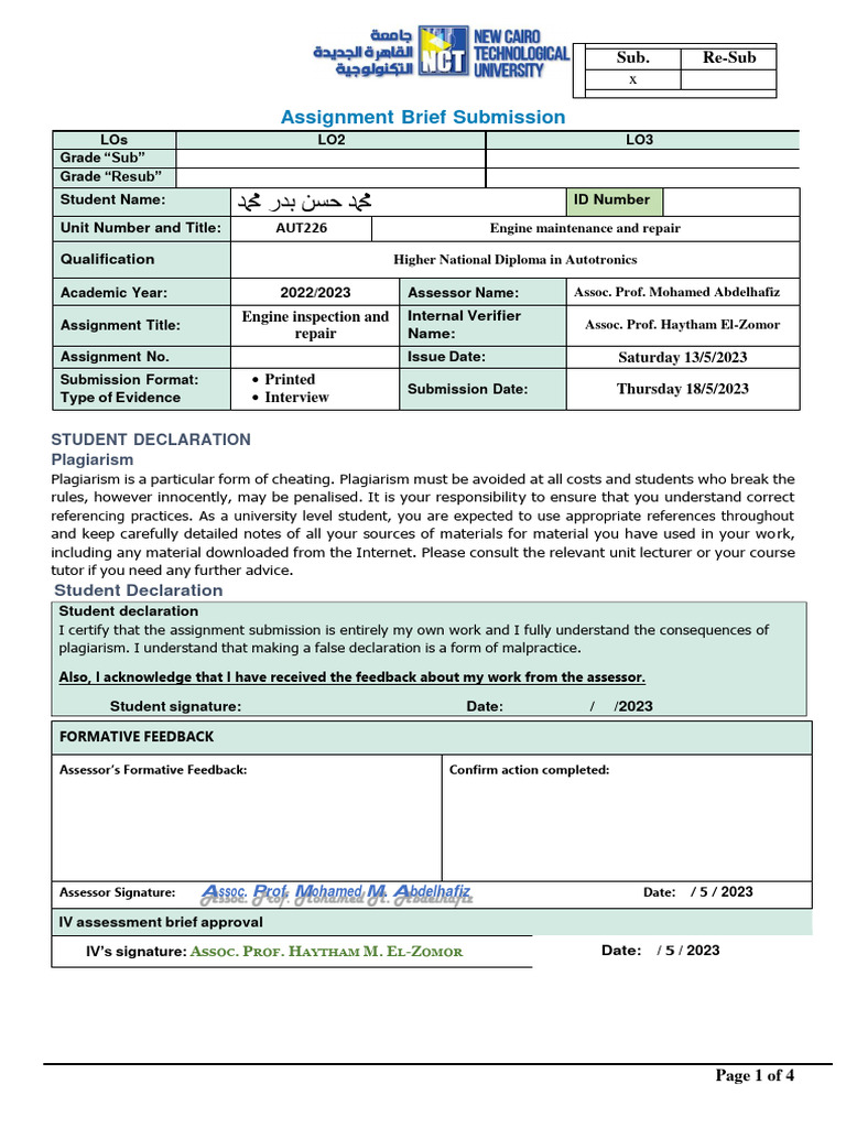 Engine Maintenance and Repair-Assignment 2 | PDF | Piston | Leak
