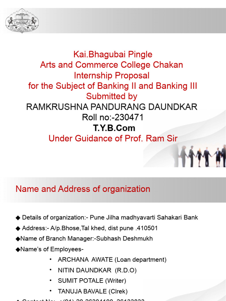 Internship Proposal at Pune Jilha Bank | PDF | Internship | Job Hunting