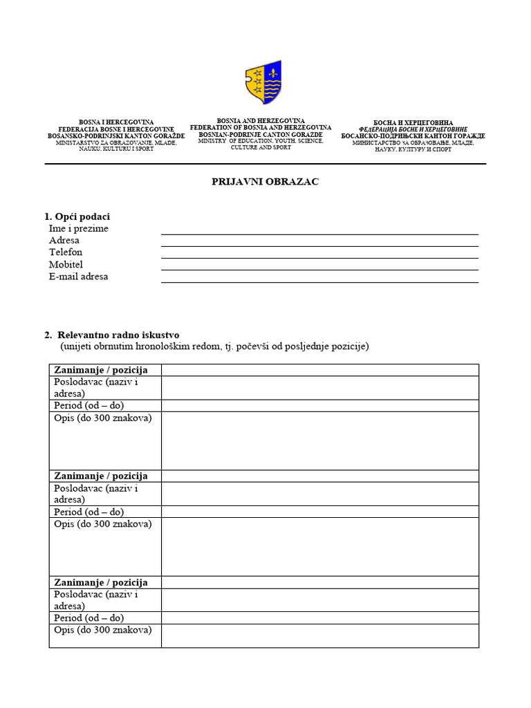 Prijavni Obrazac Za Člana Tima Za Izradu Kurikuluma | PDF