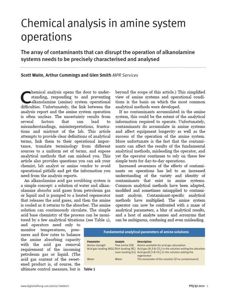 Chemical Analysis in Amine System Operations | PDF | Acid | Salt ...