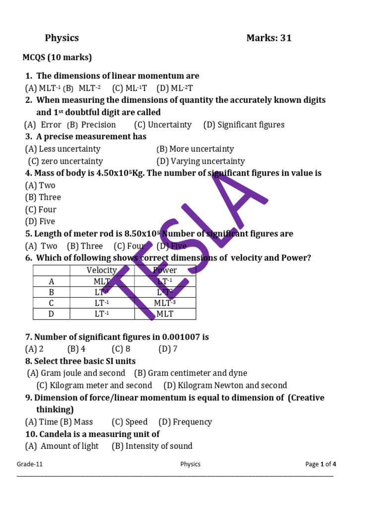 Chapter 1: Units & Measurements Q&A | PDF | Significant Figures | Momentum