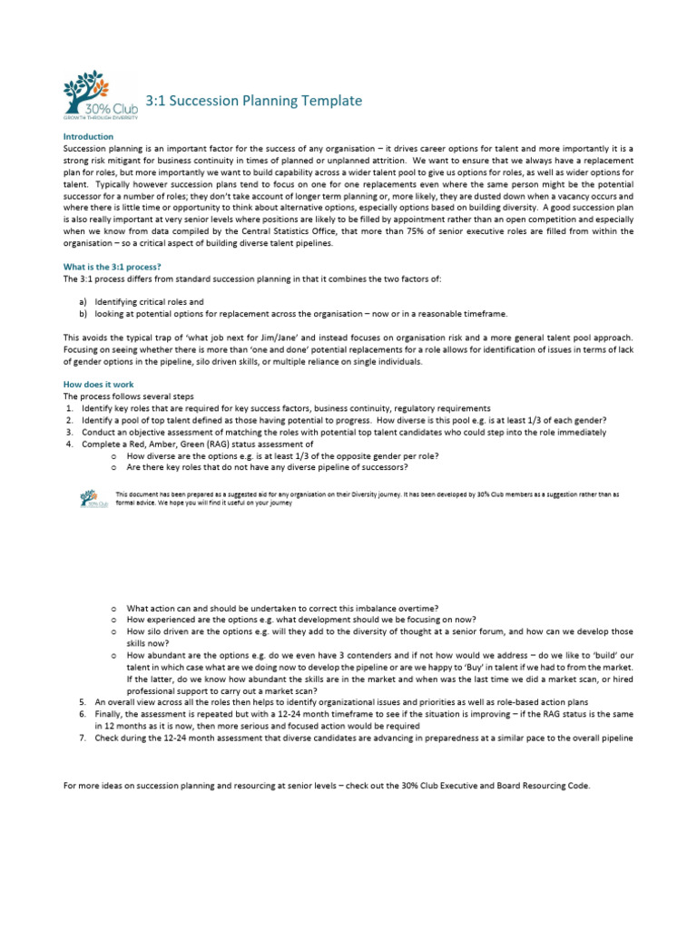 208 - Sample Idea Building A 3 To 1 Cover Succession Plan | PDF | Risk ...