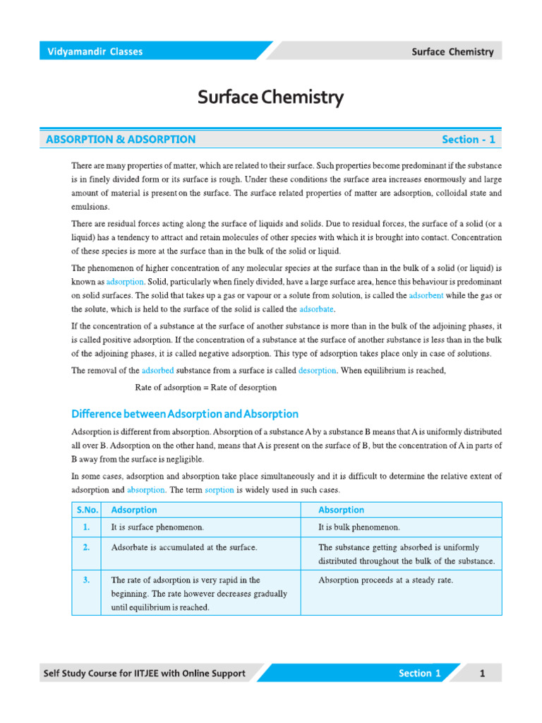1 Surface Chemistry Section 1 | PDF