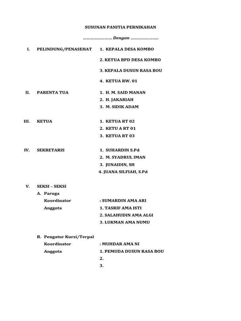 Susunan Panitia Pernikahan | PDF