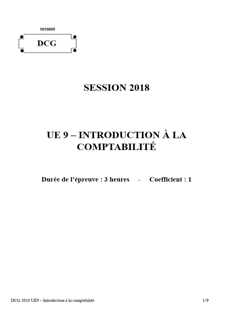 UE9 - Sujet 2018 | PDF | Facture | Comptabilité