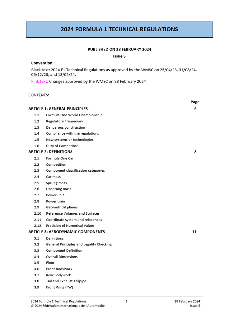 2024 Formula 1 Technical Regulations | PDF | Cartesian Coordinate ...