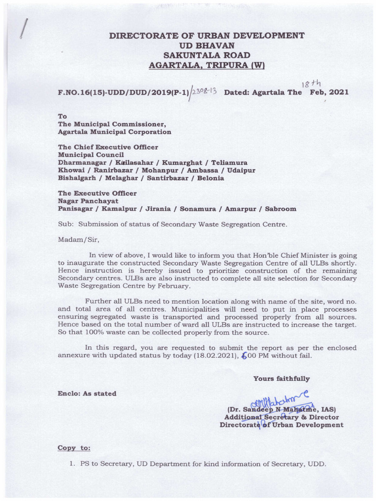 Status of Secondary Waste Segregation Centre | PDF