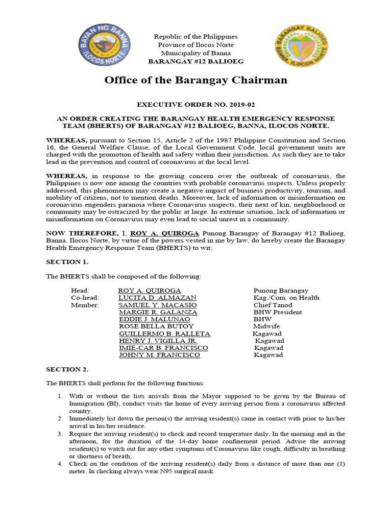 Executive Order BHERTS | Download Free PDF | Pandemic