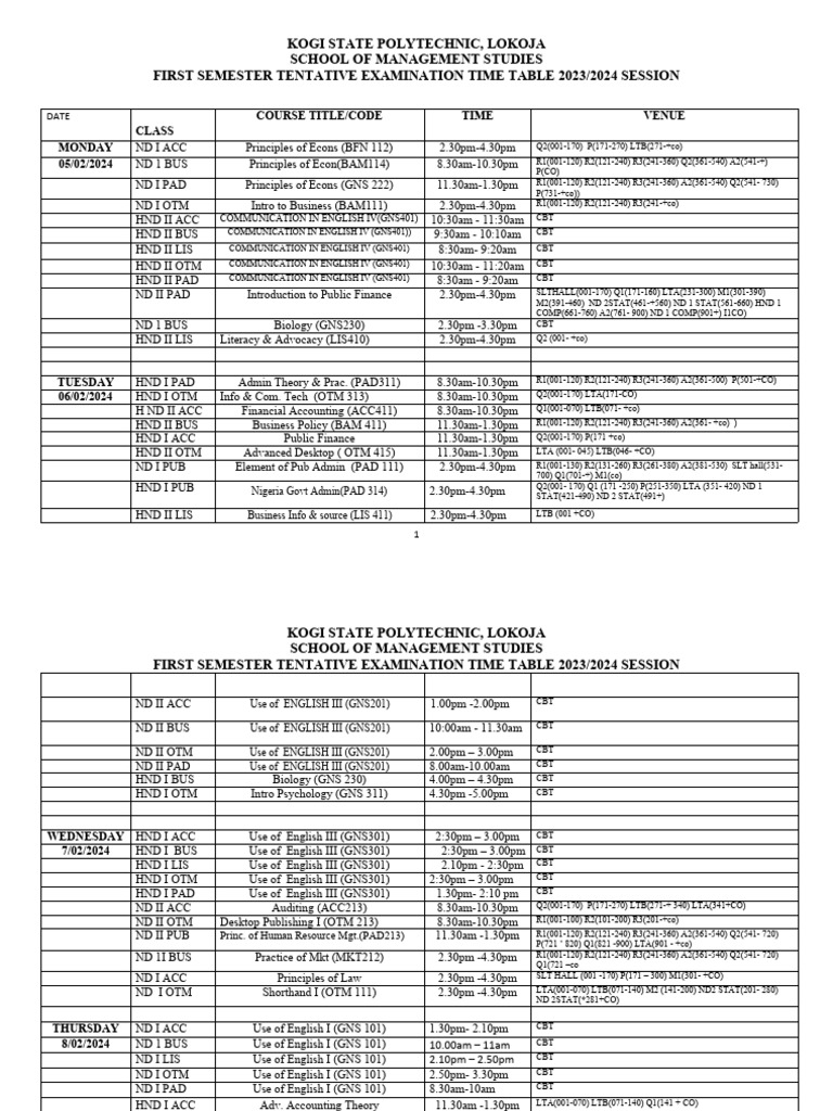 Exam Time Table 2024 First | PDF | Economies | Business