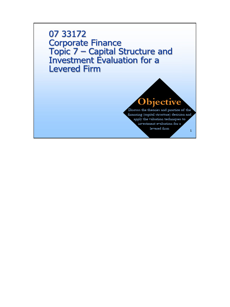 Topic7 Slides | PDF | Capital Structure | Equity (Finance)