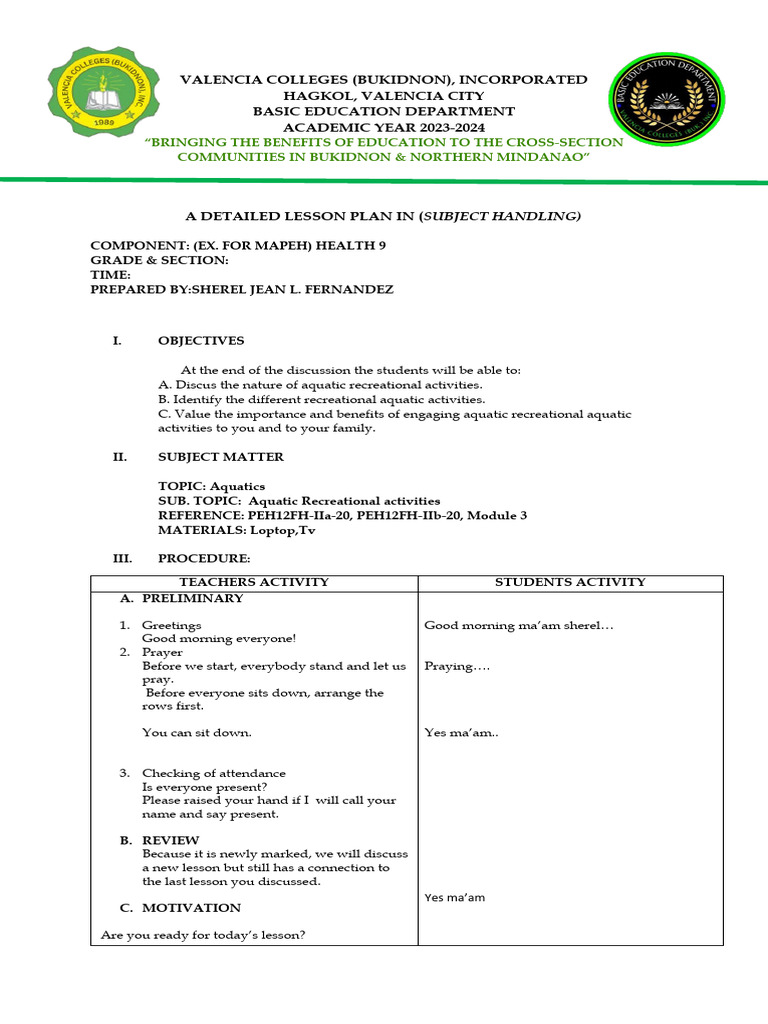 Filipino Assignment Grade 9 | PDF | Swimming | Physical Fitness