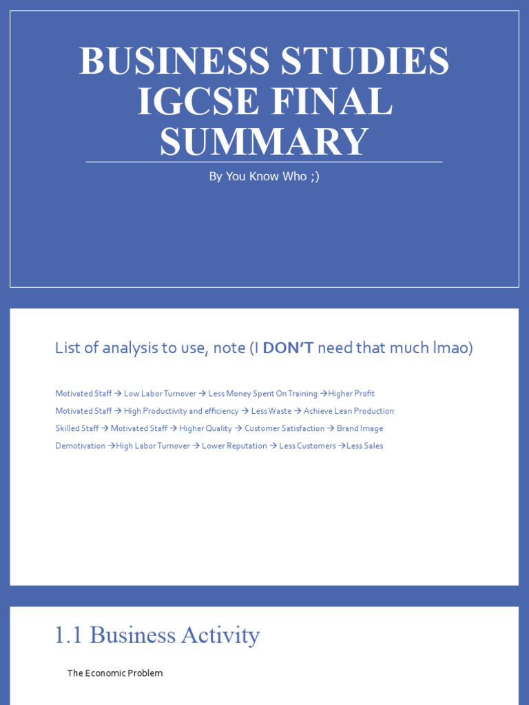 Business Studies Igcse Final Summary | PDF | Marketing | Franchising