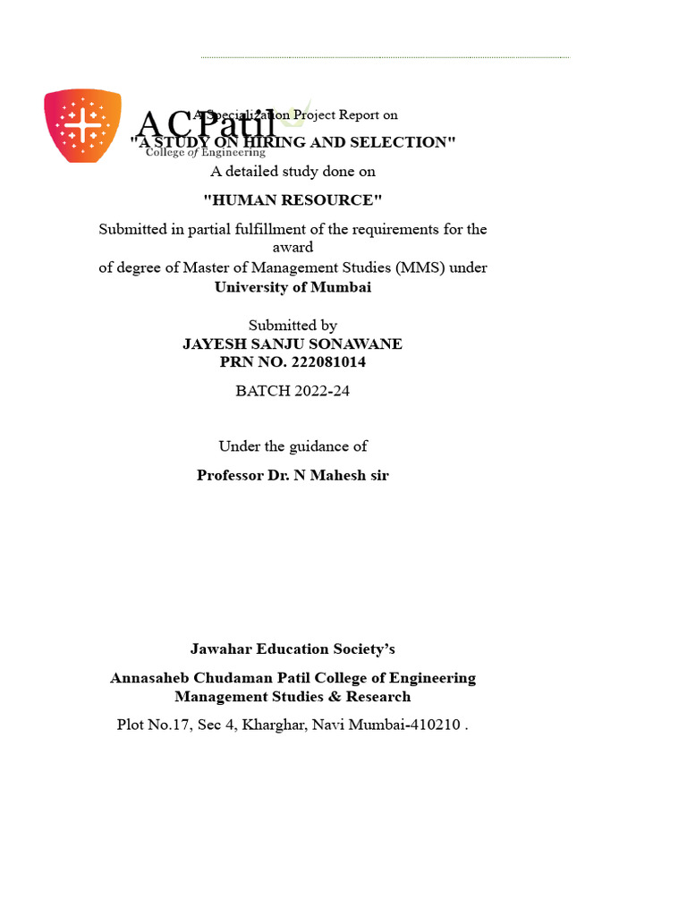 Jayesh FInal | PDF | Recruitment | Human Resources