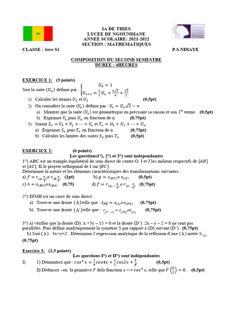 1S1 Compo Sem2 | PDF | Géométrie | Mathématiques