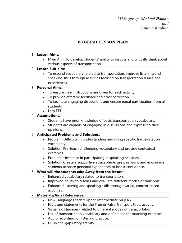B2 English Lesson 1 | PDF | Transport | Vocabulary