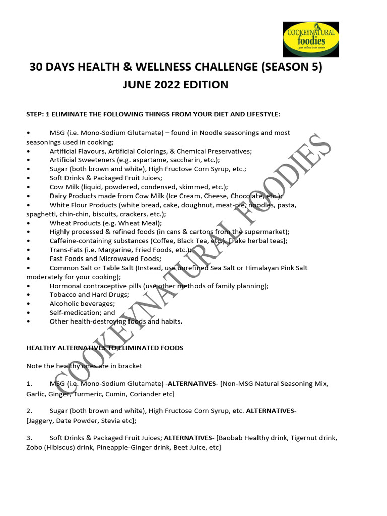 30 Days Health and Wellness Challenge - June2022 | PDF | Salad | Drink