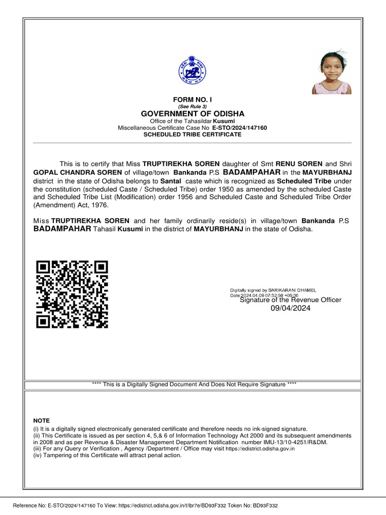 Schedule Tribe Certificate | PDF