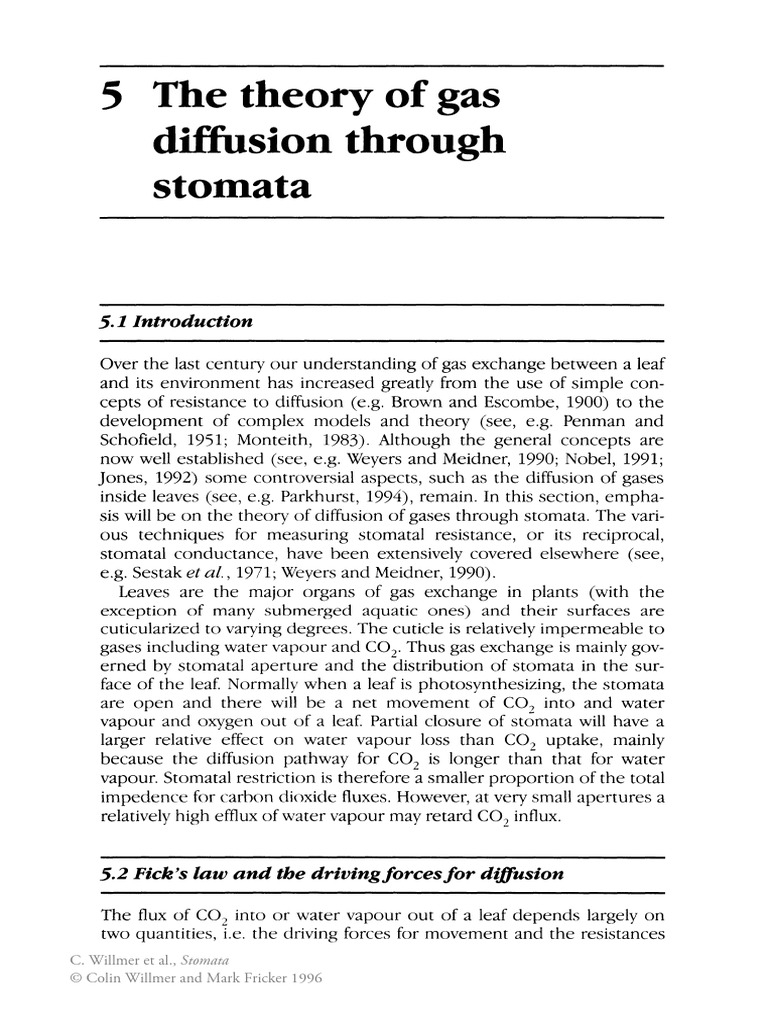 The Theory of Gas Diffusion Through Stomata: Et At. | PDF | Diffusion | Stoma